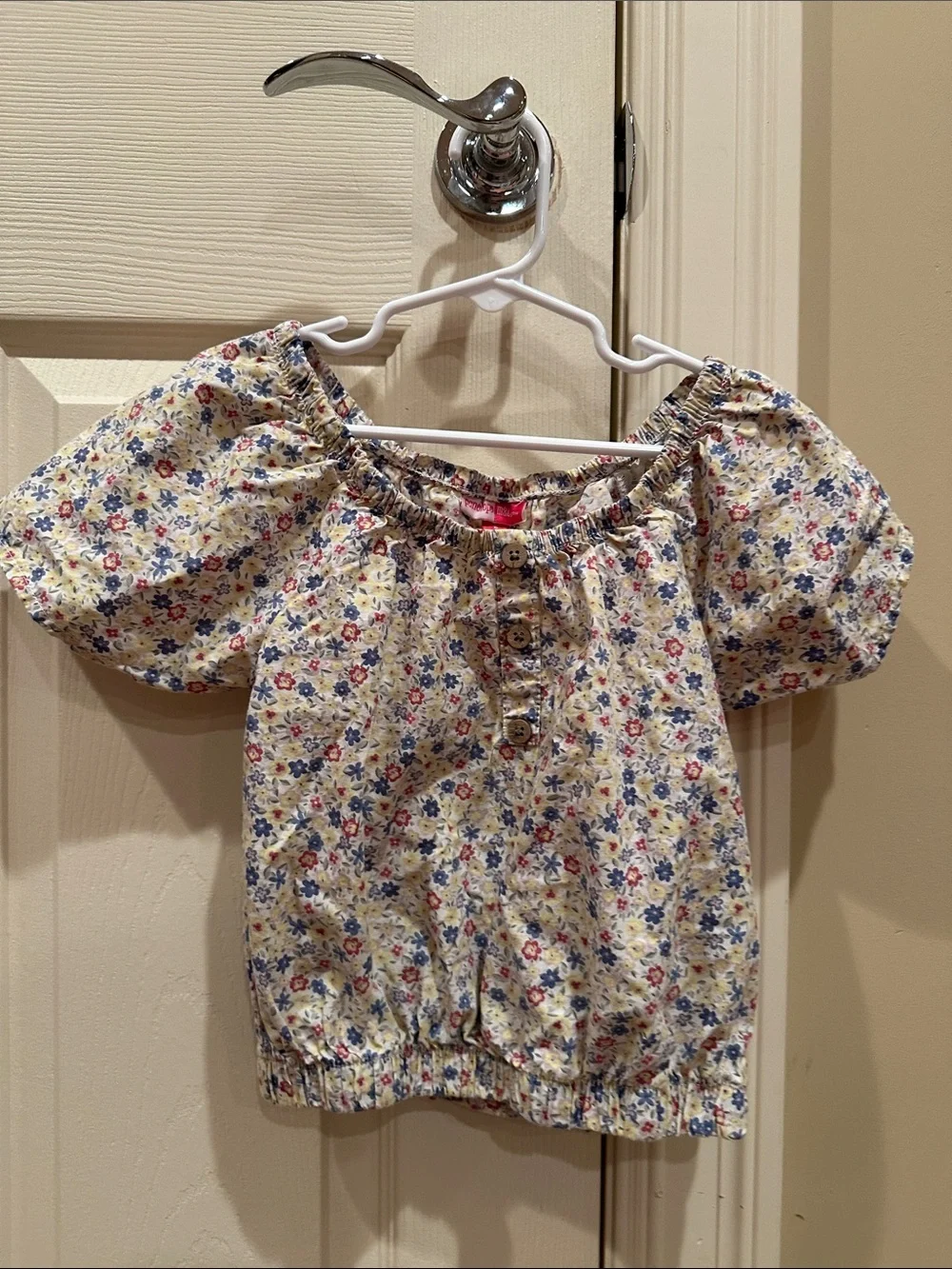 Penelope Mack | Shirts & Tops | Penelope Mack Cream Floral Puff Sleeve ...